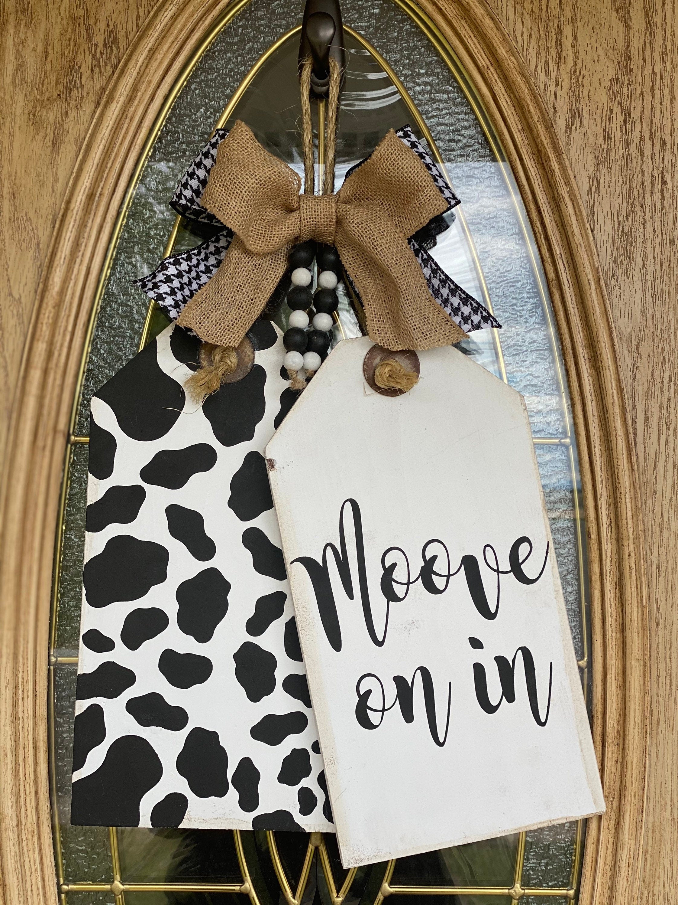Cow Print Door Hanger Tag | Cow Door Hanger | Wood Door Hanger Tag | F ...